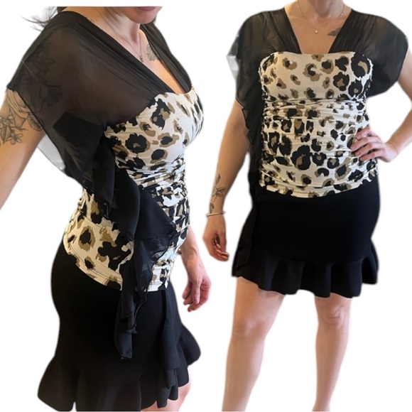 Color Swatch | Tops | Color Swatch Leopard Print Black Sheer Short ...